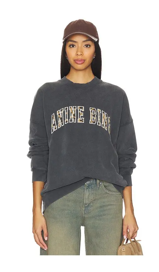 ANINE BING Miles Leopard Sweatshirt - Washed Black | Editorialist